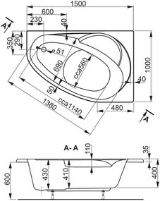 Vagnerplast Vana asymetrická s podporou FLORA 150×100 PRAVÁ FLORA 150×100 PRAVÁ