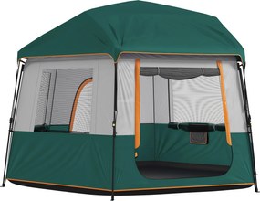 Outsunny rodinný kempingový stan pro 4–6 osob, voděodolný 3000 mm, odnímatelný vršek pro pozorování hvězd, UV30+ — zelený | Aosom