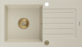 Mexen Pablo granitový dřez 1-komorový s odkapávačem 752 x 436 mm, béžový, zlatý sifon - 6510751010-69-G