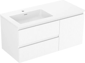 Mexen Rivel, koupelnová skříňka 100 cm s levým umyvadlem Otis, 2S, 1D, drážkovaná, bílá matná, 91A23-10047-3-BBFFF01-W18L01