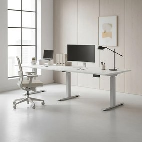 Výškově nastavitelný stůl OfficeTech Long, 240 x 80 cm, šedá podnož, světle šedá