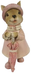 Dekorace králičí slečny v růžovém kabátku s deštníkem - 8*6*14 cm