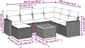 8dílná zahradní sedací souprava s poduškami šedá polyratan 3224240