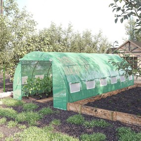 Outsunny polytunelový skleník 6x3x2m s UV ochranou, průchozí, rolovací kryty z trubkové oceli, zelený