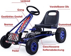 Costway Pedal Gokart Racing Dětské auto pedál vozidla Cart Seat Gocart