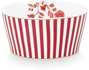 Pip Studio Royal stripes miska Ø12cm, bílo-tmavě růžová (miska z tenkostěnného porcelánu)