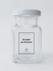 Samolepka na kořenky BYLINKY DO POLÉVKY průhledná 3 × 4 cm tučné písmo