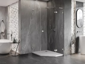 Mexen Lunar, L pravý výklopný pětiúhelníkový sprchový kout 90x100 cm, 8mm čiré sklo, ocelový profil, 831L-090P-100L-97-00-P
