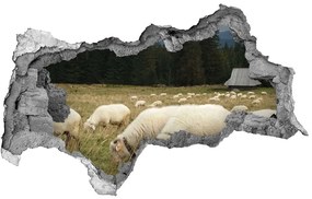 Wallmuralia Díra 3D fototapeta nálepka Pasící se ovce 95x73 cm