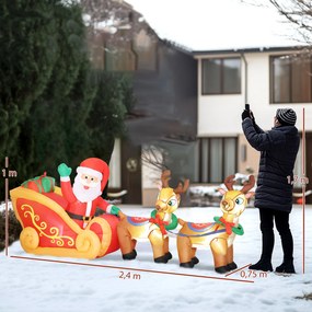 Outsunny Nafukovací vánoční dekorace, Santa Claus v saních tažených soby, polyester