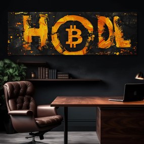 Obraz na plátně - Bitcoin, HODL FeelHappy.cz Velikost obrazu: 210 x 70 cm