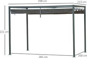 Outsunny pergola altán zastřešení terasy s posuvnou střechou 298 x 213 x 221 cm, šedá, polyester odolný proti povětrnostním vlivům pro zahradu a tera…