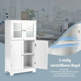 Costway Koupelnová skříňka 4-dvířka Samostatně stojící úložná se skleněnými