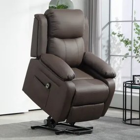 HOMCOM Elektrické křeslo ke vstávání elektrické relaxační křeslo s opěrkou nohou, dálkovým ovládáním a 2 kapsami 76x90x105 cm, hnědé