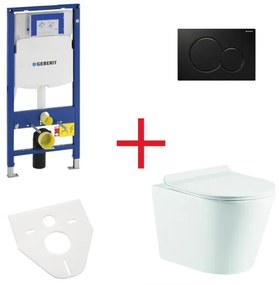 WC set OVALE BASSO RIMLESS: závěsné WC se sedátkem, duofix, podložka, tlačítko černé, OLKLT053ER006