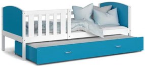 Dětská postel TAMI P2 80x190 cm s bílou konstrukcí v modré barvě s přistýlkou