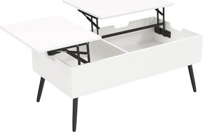 HOMCOM konferenční stolek s výsuvnými deskami a skrytým úložným prostorem, moderní kovové nohy — 100 x 50 x 43,6–58 cm, bílý