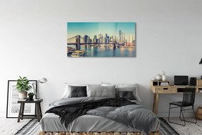 akrylový obraz Panorama bridge river 125x50 cm