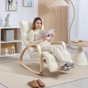 HOMCOM Houpací křeslo s opěrkou, nastavitelný podnožník, ušák, čalouněný relaxační křeslo s vzhledem lnu, houpací křeslo, čtecí křeslo do obývacího p…