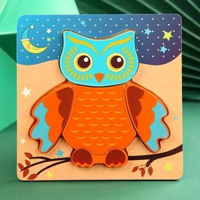 Montessori dřevěné hračky - obrázkové puzzle, zvířátka Varianta: Puzzle - sova