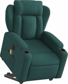 Elektrické zvedací masážní polohovací křeslo zelené textil 3204524