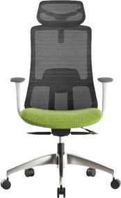 Kancelářská ergonomická židle WISDOM s podhlavníkem — síť, šedý plast, nosnost 150 kg, zelená Mercury star