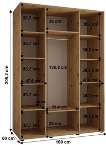 Šatní skříň Sapporo Abika 160/205,2/60 barevné provedení: bílý mat + bílý mat + černé lamely