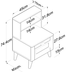 Noční stolek RANI 45x74,4 cm bílá