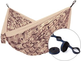 Houpací síť hamaka, houpací síť pro jednoho camping + slap strap (camo sahara set)