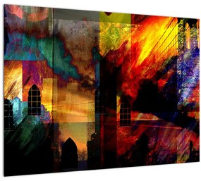 Skleněný obraz - Barevná abstrakce města (70x50 cm)