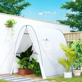 Outsunny Obloukový skleník s pytli s pískem a plastovým krytem, 2 rolovací dveře, síťové okno, přenosný, 1,8 x 1,8 x 2 m, bílý