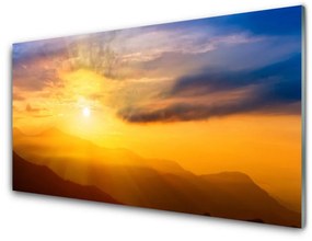 Obraz na skle Hory Slunce Mraky Krajina 100x50 cm