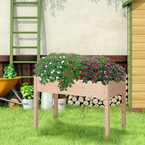 Outsunny Vyvýšená Městská Zahrada z Přirozeného Dřeva 122,5x56,5x76 cm - Vyvýšený Zahradní Stůl s Netkanou Textilií a 4 Odtokovými Otvory pro Rostlin…