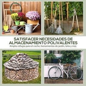 Zahradní kůlna Outsunny pro nářadí a bicykly 2,4x2x2 m - venkovní skladovací kůlna s 2 zipovými dveřmi, voděodolný a UV-ochranný zahradní stan Zelený