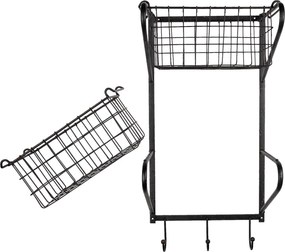 Nástěnný kovový věšák s košíky Bettie - 31*22*63 cm
