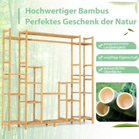 Costway Bamboo Plant Police s 9 vrstvami a závěsným rámem Stojací police
