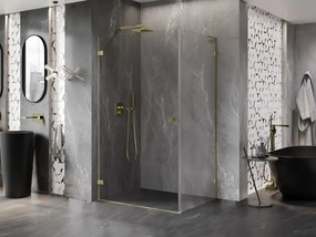 Mexen Lunar-B L sklápěcí sprchový kout levý 90 x 80 cm, čiré sklo, zlatá matná, 832L-090-080-55-00-L