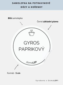 Samolepka na kořenky GYROS PAPRIKOVÝ bílá 5 cm základní písmo