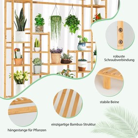 Costway Bamboo Plant Police s 9 vrstvami a závěsným rámem Stojací police