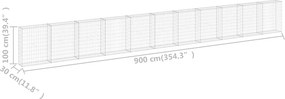 Gabionová zeď s víky pozinkovaná ocel 900 x 30 x 100 cm 147817