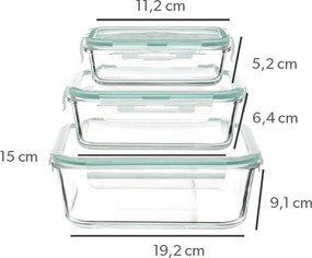 Skleněné žáruvzdorné nádoby s víčkem pro úschovu potravin, sada 3 kusů