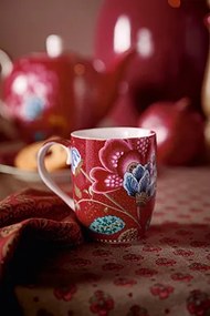 Pip Studio Blooming Tales set 2 ks hrnku 350 ml - tmavě červený (Luxusní set tmavě červených porcelánových hrnků)