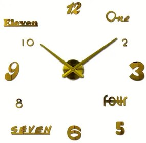 Nástěnné 3D hodiny - motiv čísla slovem Barva: Zlatá