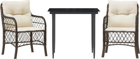 3dílný bistro set s poduškami hnědý polyratan 3212110