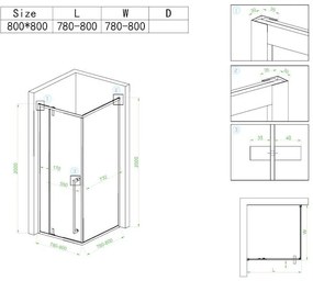 BPS-koupelny Čtvercový sprchový kout HYD-SK11A 80x80 černá/transparent - bez vaničky
