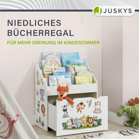 Juskys Dětská knihovna se třemi přihrádkami a boxem na hračky