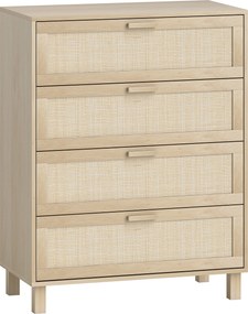 HOMCOM komoda se 4 zásuvkami, ratanový vzor, rozměry 80D x 40Š x 103V cm, MDF světlé dřevo