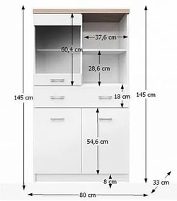 Moderní vitrína TOPTY 2D1W1S / 80, bílá / dub sonoma