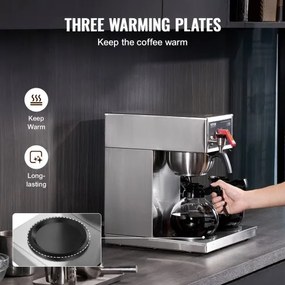 Komerční překapávací kávovar na 2,8 l se 3 skleněnými – 1,8 l, skleněná karafa