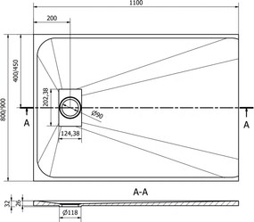 Mexen Hugo, obdélníková sprchová vanička SMC 110 x 80 cm, černá, zlatá krytka, 42708011-G